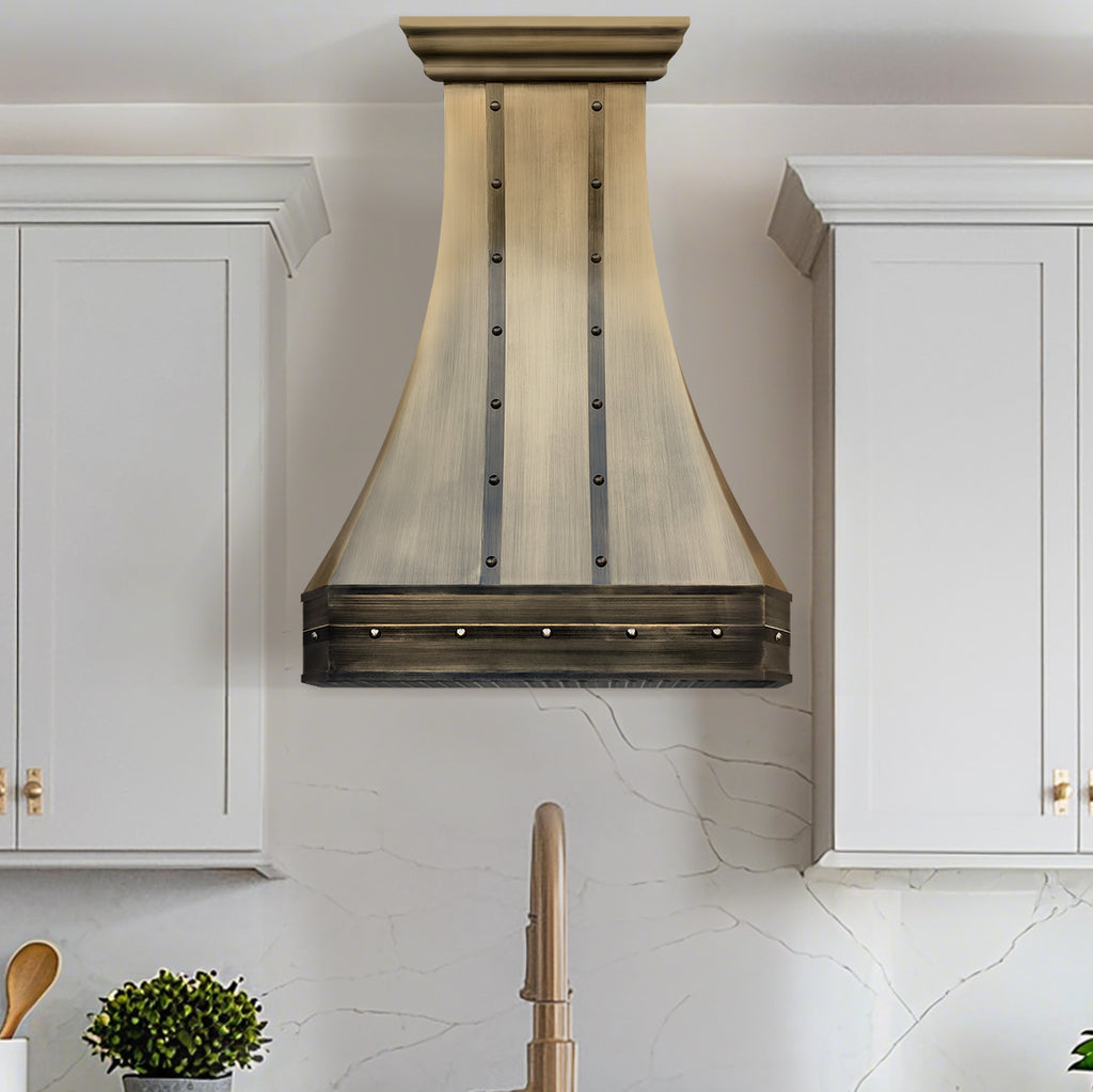 SINDA Handcrafted Curved Antique Brass Range Hood BRH3TR-AB