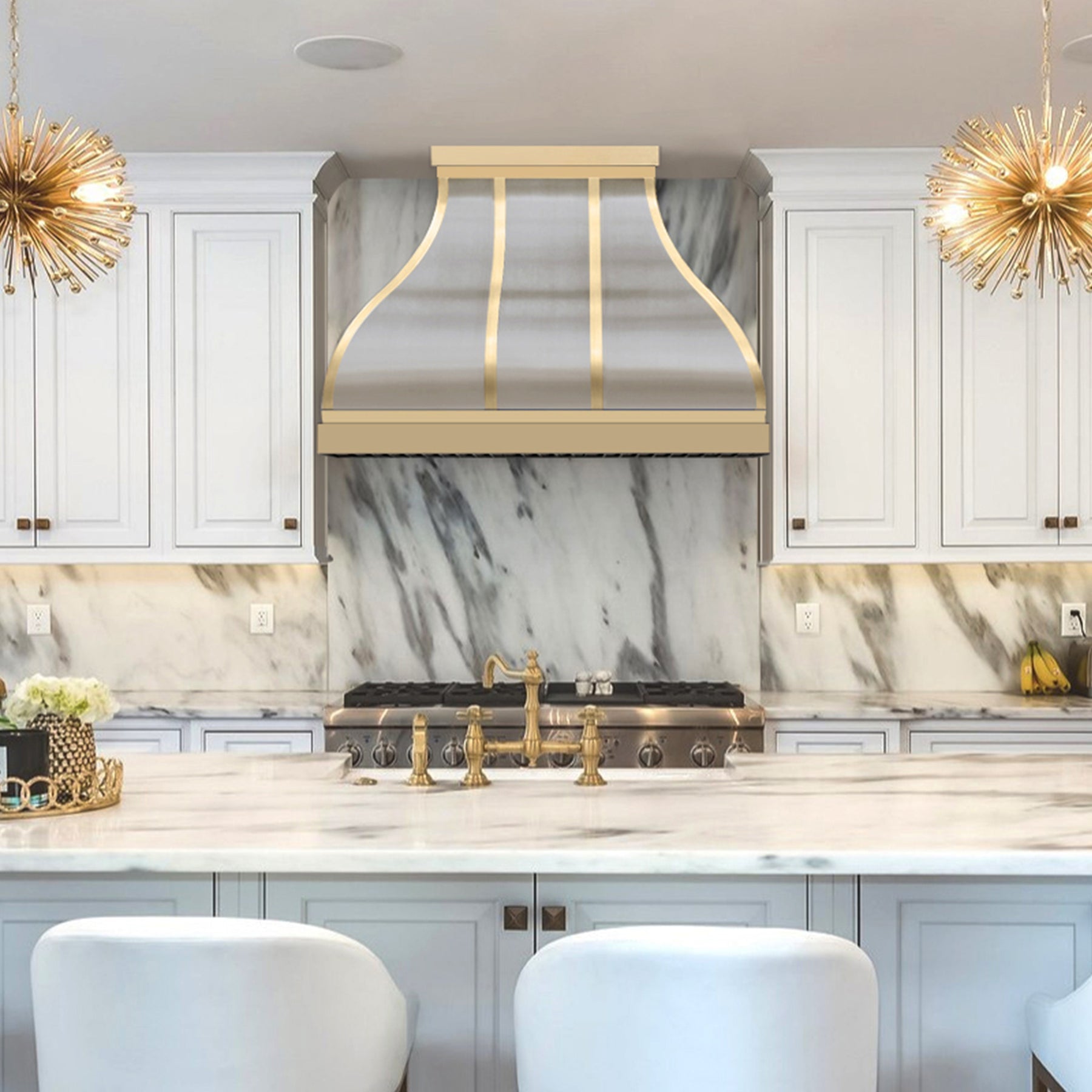 Handcrafted Brushed Stainless Steel Kitchen Hood with Classic Brass ...